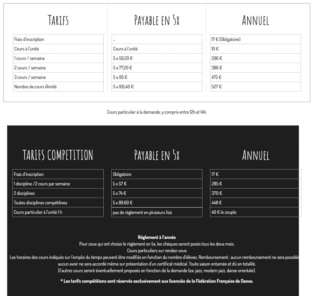 Nos tarifs – Mouss club